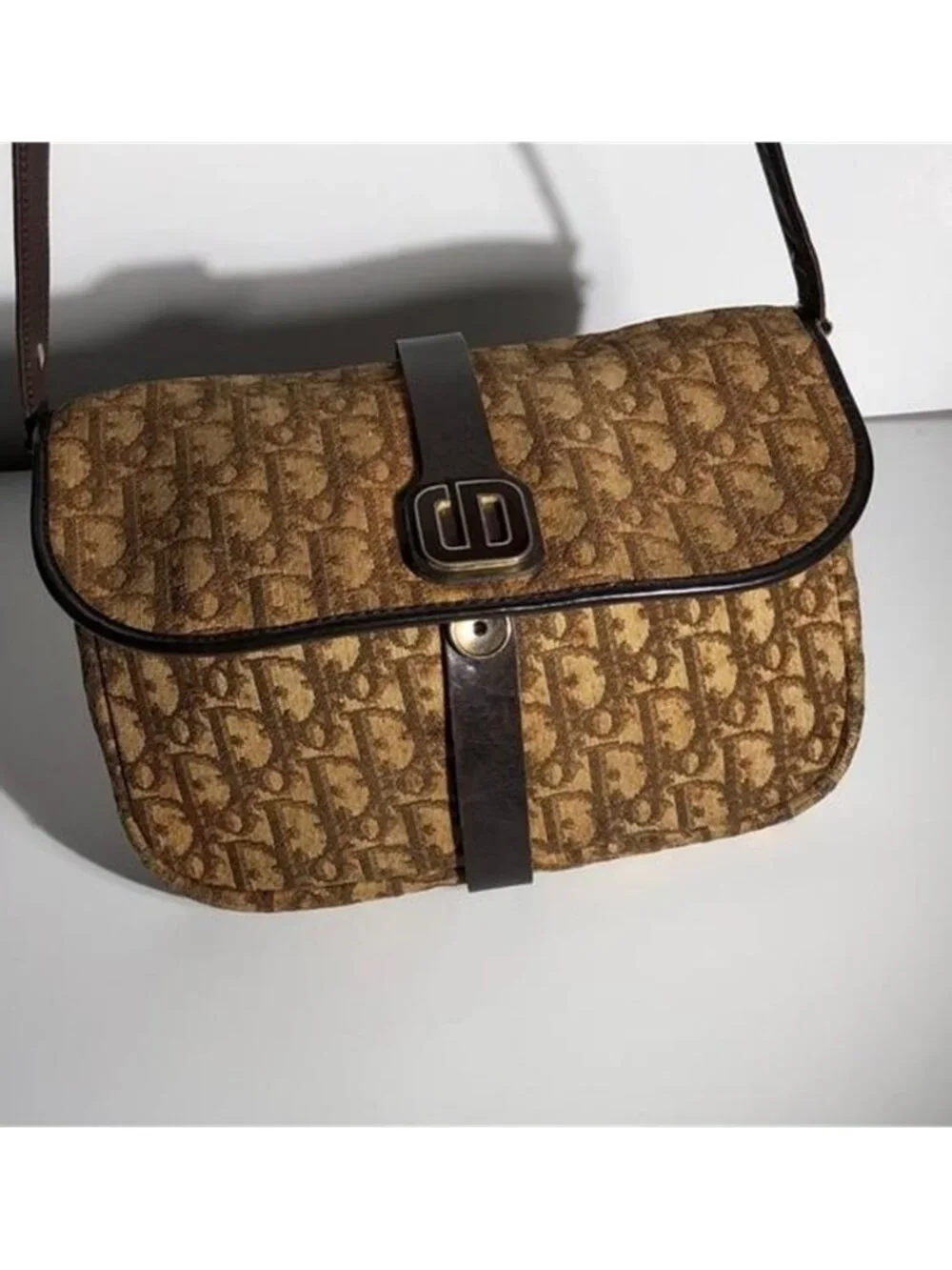 Dior | Bags | Pre Love Brown Monogram Canvas Crossbody Bag With Dark ...